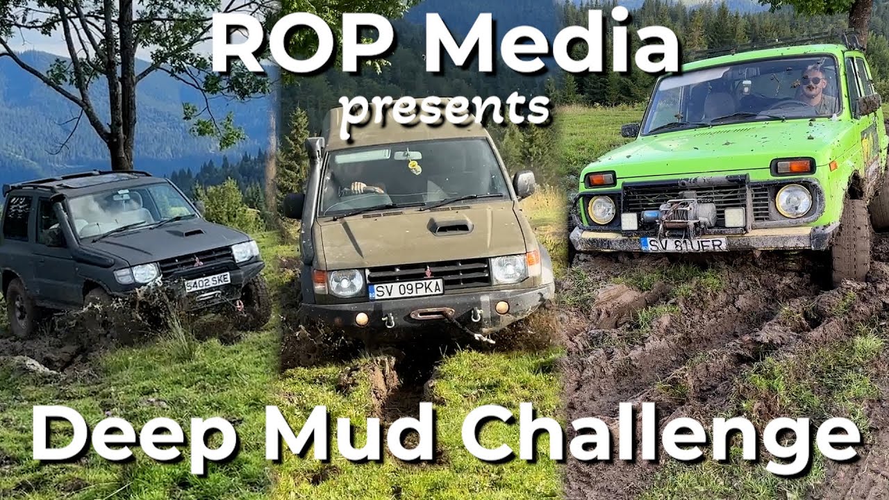 Mitsubishi Shogun VS Lada Niva VS Shogun Short in Deep Mud Hole - YouTube