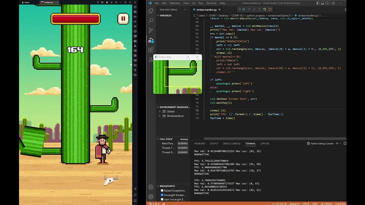 Python opencv timberman bot - YouTube