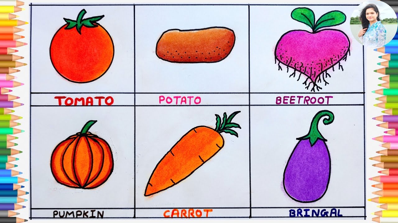 6 Different Types of Vegetables Drawing Easy | How to Draw Vegetables ...