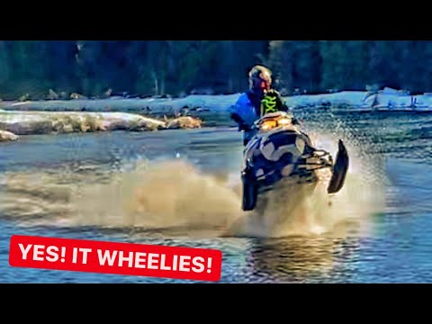 Race SNOWMOBILE Water SKIPPING! - YouTube