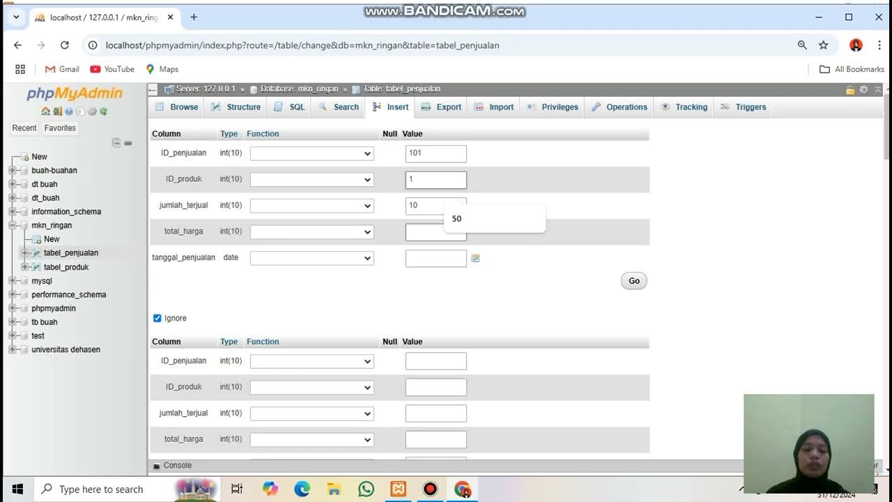 membuat database makan ringan menggunakan PHP my admin - YouTube