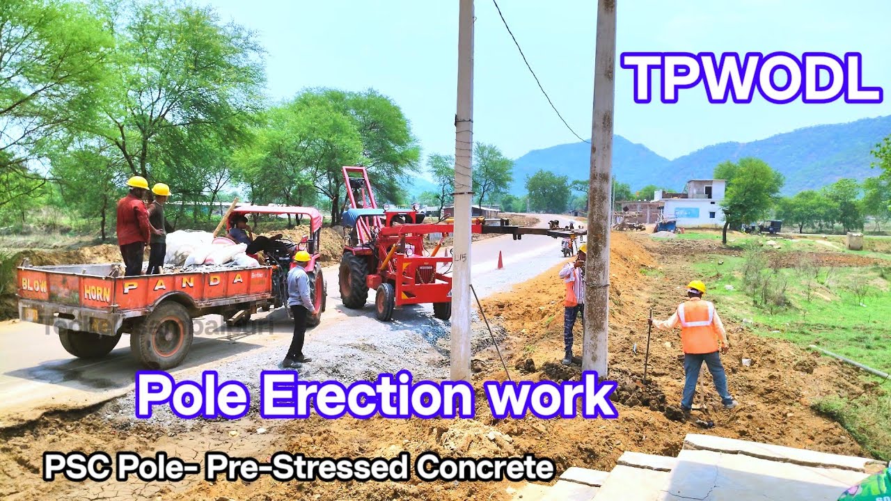 LT -Low Tension// PSC pole ( Pre-Stressed Concrete Pole Erection # ...