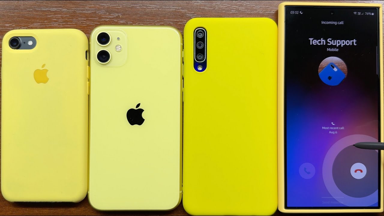iPhone 7, iPhone 11, Samsung A50, Samsung S24 Ultra 3 Yellow Cases + 1 ...
