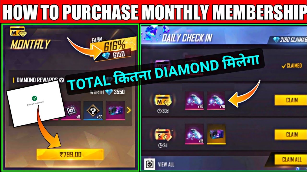 How To Purchase Monthly Membership in Free Fire || FF Monthly ...
