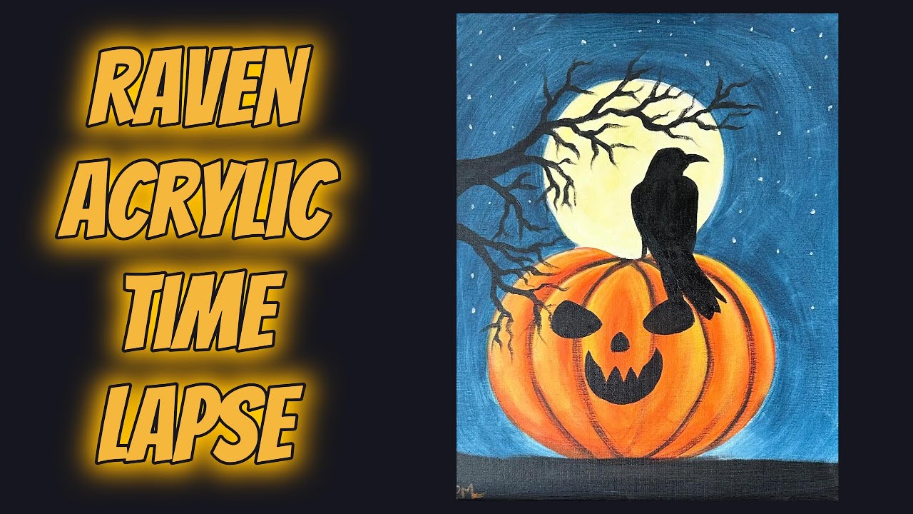 Raven Halloween Step by Step Acrylic Painting Challenge Time Lapse ...