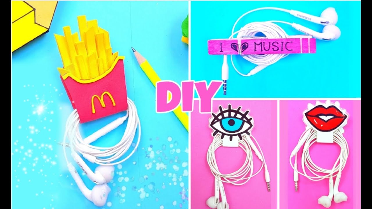 4 DIY CUTE EARPHONE HOLDER | DIY Projects With Home Materials - YouTube
