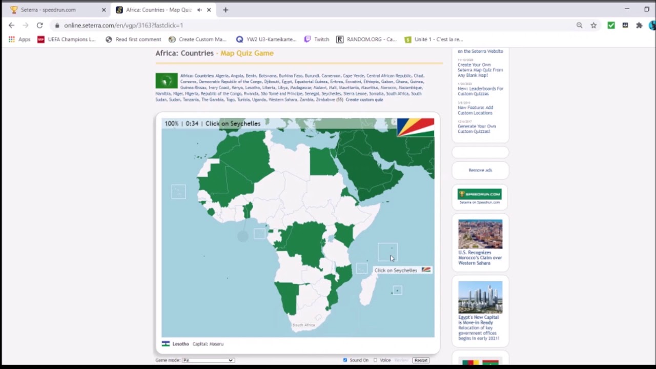 Seterra - Africa: Countries - Pin - Website: 0:56 (January 23rd 2021 ...