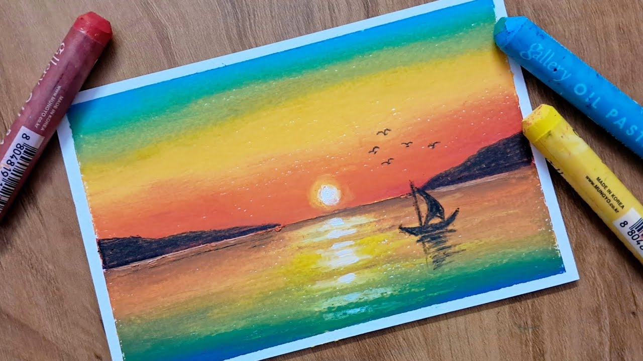 Easy Sunset Drawing using Oil Pastels | Sunset Painting - YouTube