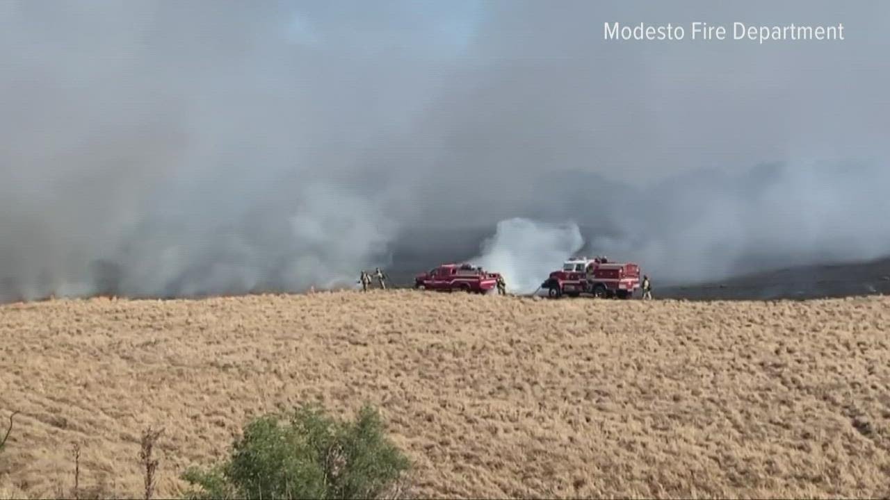 Burn victim in Modesto hospitalized after vegetation fire burns 21 ...