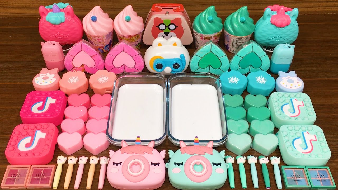 PINK vs MINT UNICORN !!! Mixing random into GLOSSY slime!!!Satisfying ...