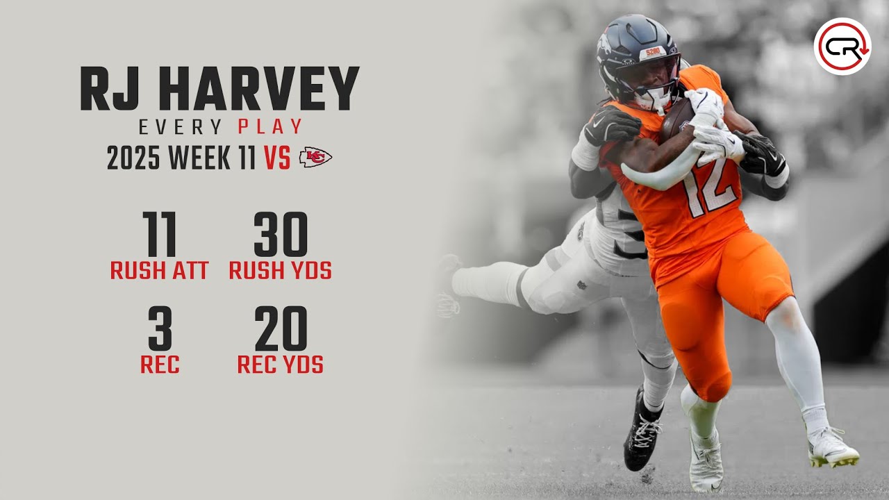 RJ Harvey Week 11 Highlights | Every Run, Target, and Catch vs Chiefs ...