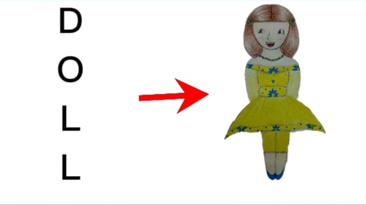 write DOLL and draw a doll // step by step//easy to draw - YouTube