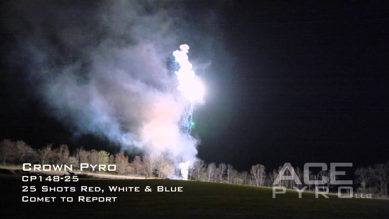 CP148-25 Crown Pyro 25 Shots Red, White & Blue Comet to Report - YouTube