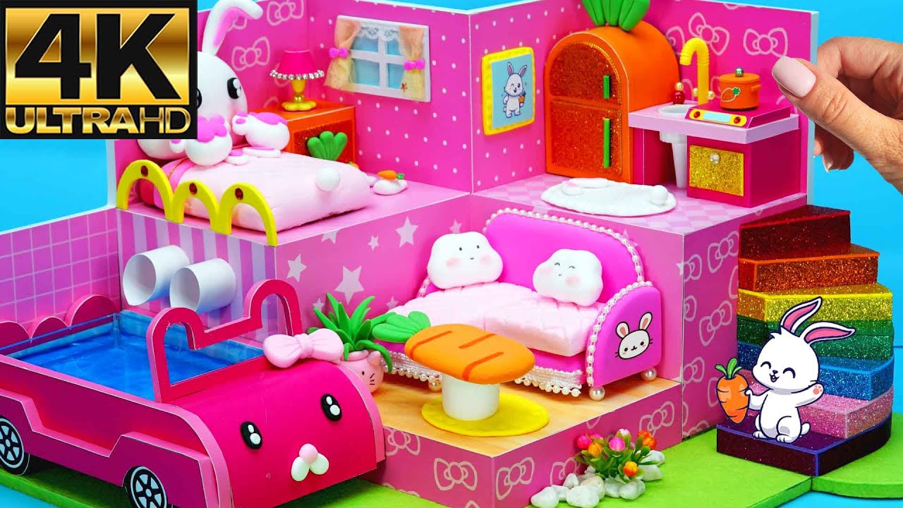 Build a Pink BUNNY House to Build a Swimming Pool and Kitchen | ️ ...