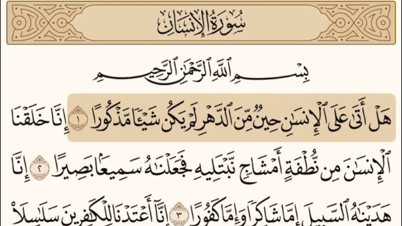 Quran 76 Surah Al Insan سورۃ الانسان The Human The Mankind Surah