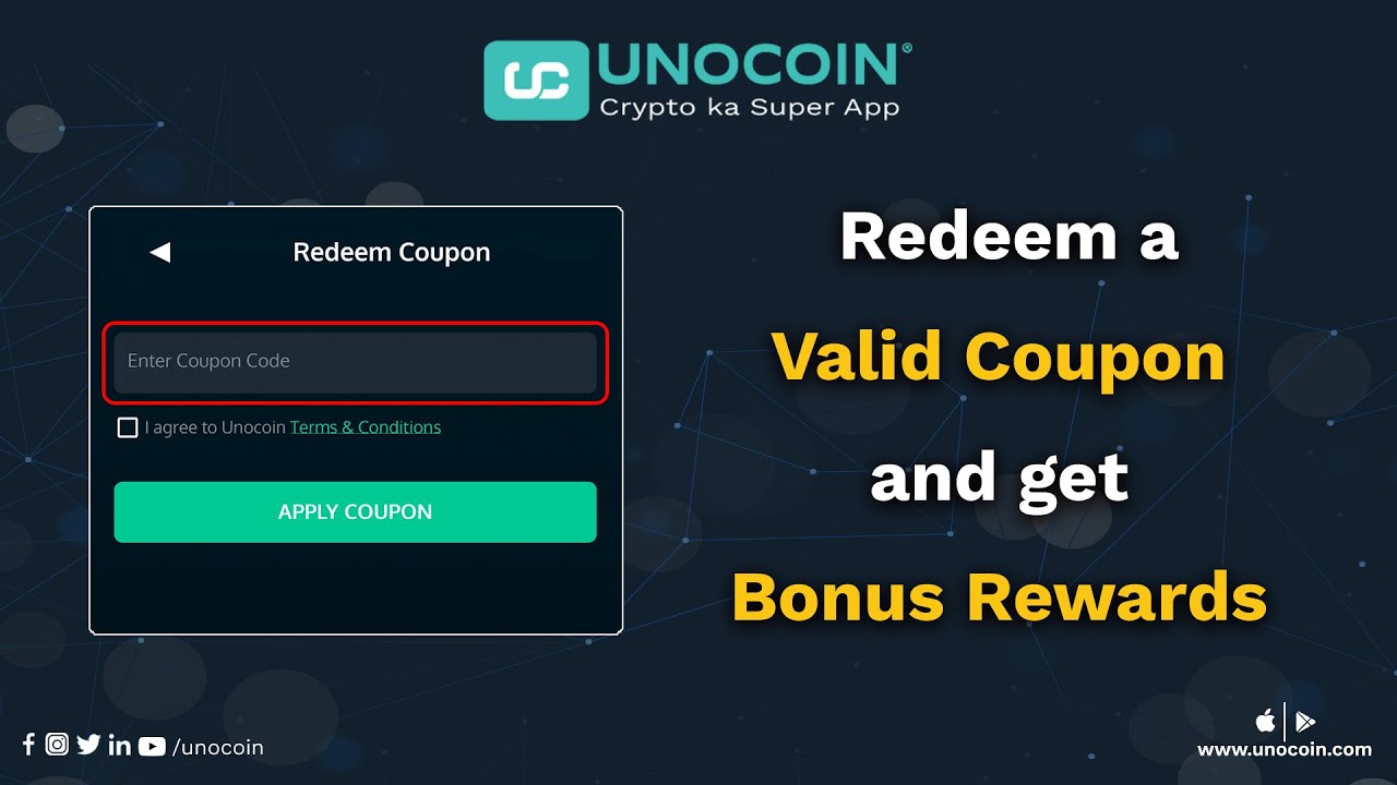 Redeem a valid coupon @Unocoin and avail special discounts and offers ...