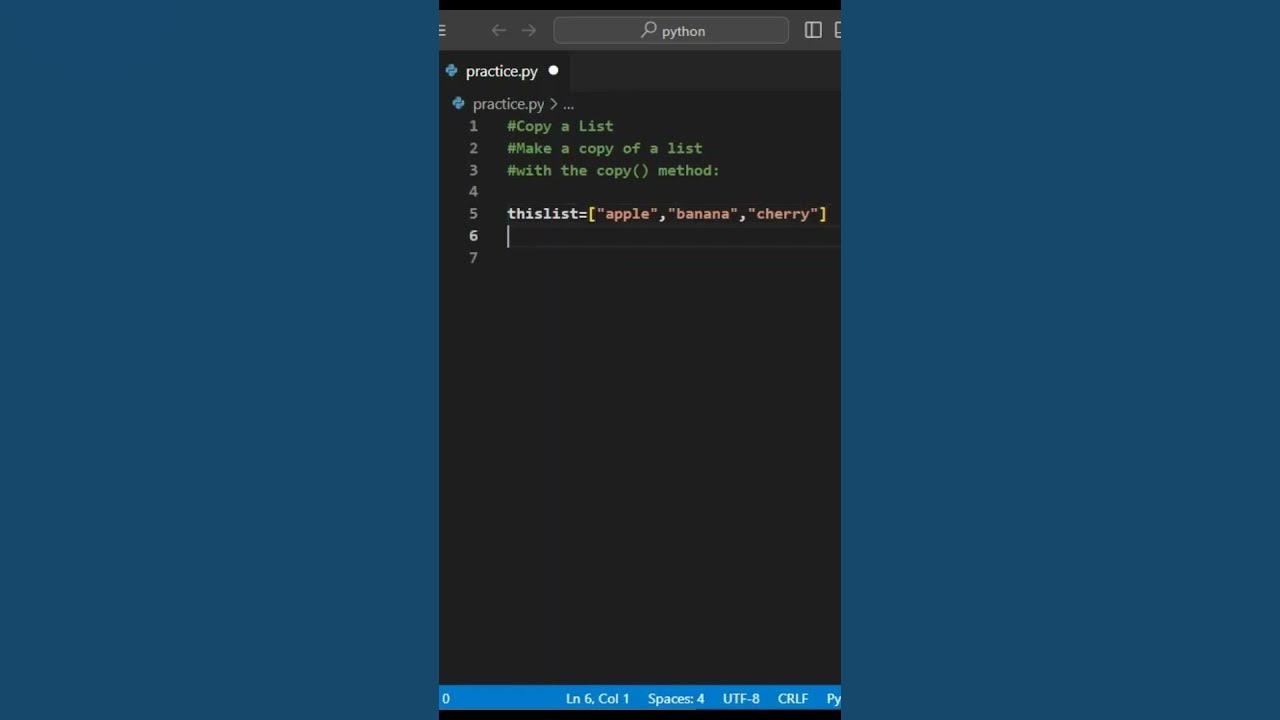 Copy A List 📃 Python Pythonprogramming Coding Code Programming Pythoncoding Youtube