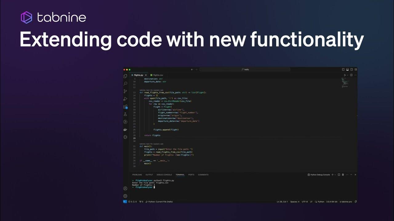 Tabnine in action: Extending code with new functionality - YouTube