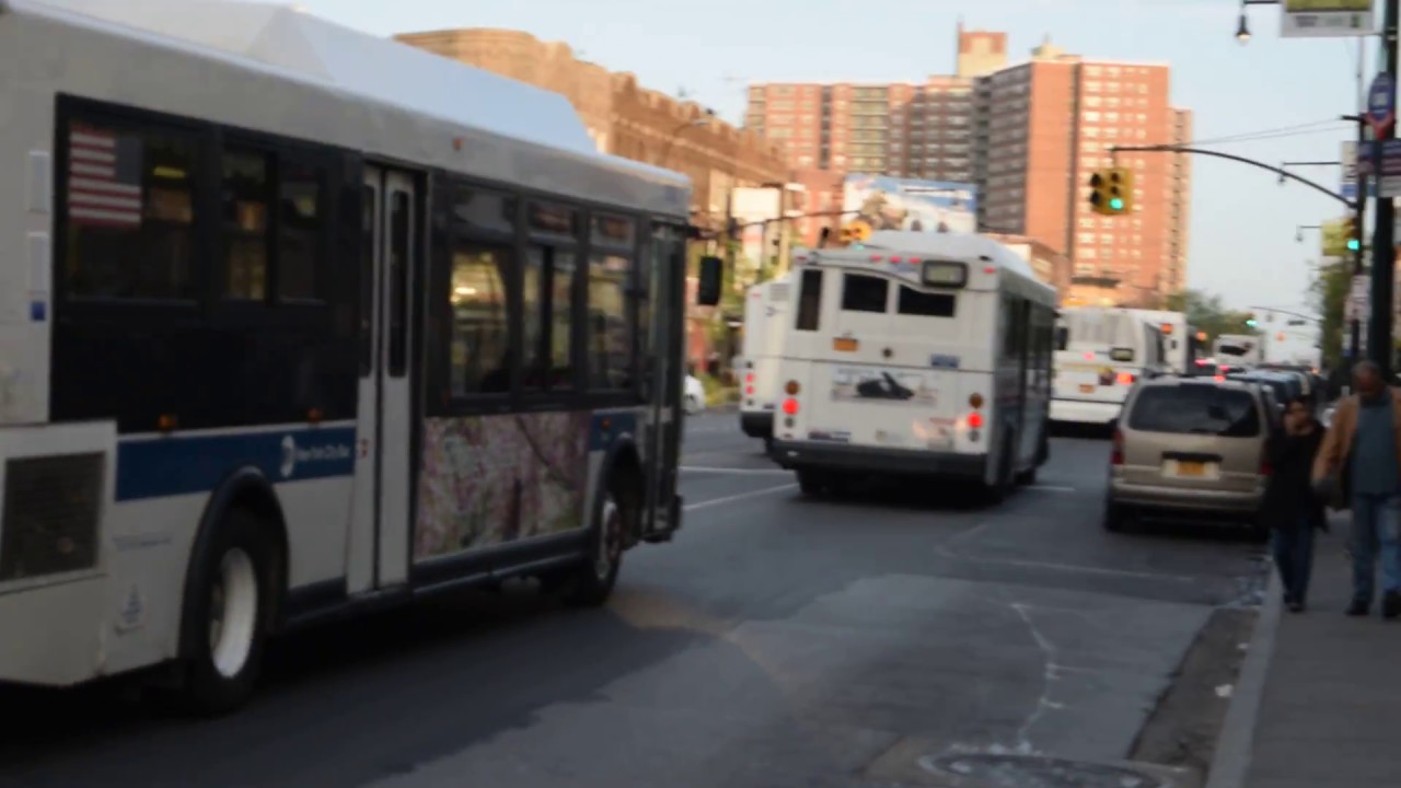Flatbush Avenue-bound Orion VII CNG (7584/7618) B11 buses at Glenwood ...