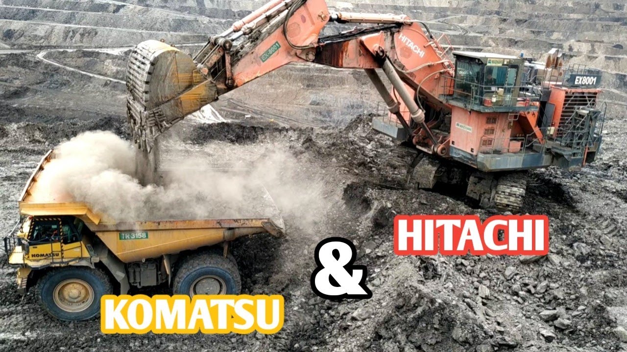 Excavator hitachi 3600 loading Overburden - YouTube