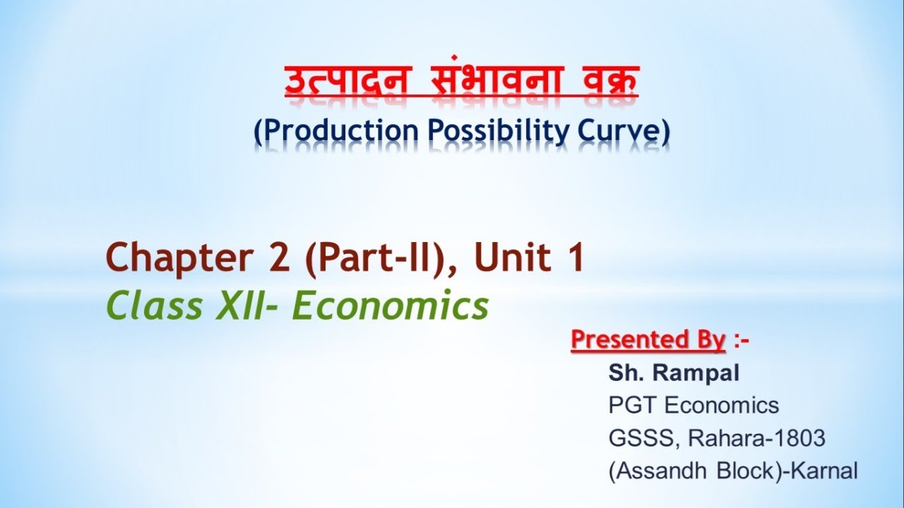 Live Class XII- Economics | Chapter-2 Production Possibility Curve ...