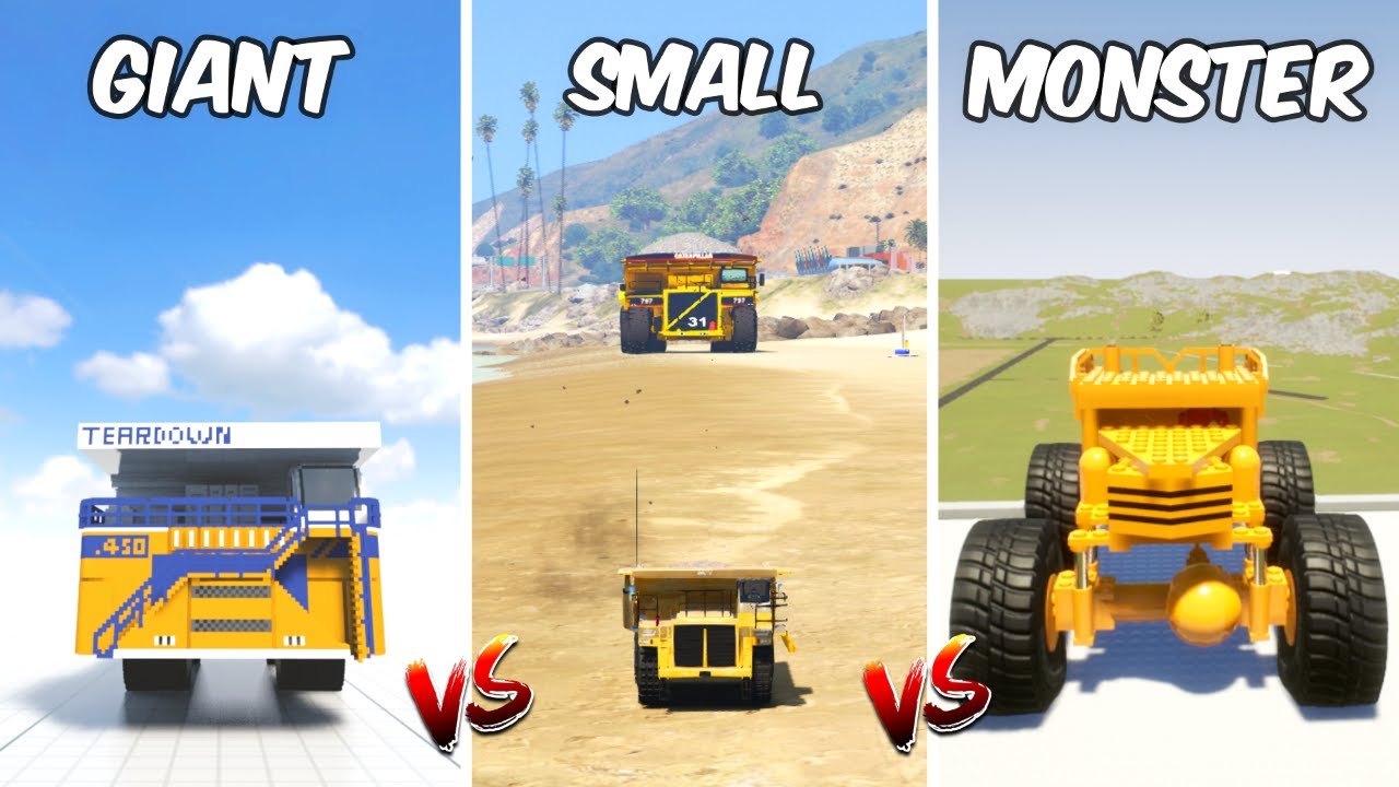 MONSTER DUMP TRUCK vs SMALL vs GIANT DUMP TRUCK in GTA 5 vs TEARDOWN vs ...