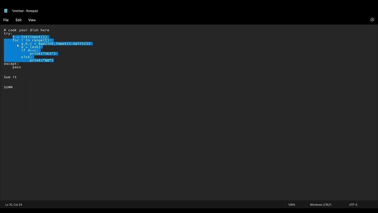 SUMM Sum it | Python codechef Solutions | starters 71 - YouTube