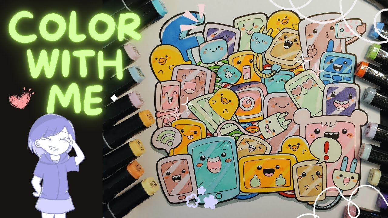 Color With Me | How I Color Cute Doodle Phone [With Relaxing Music ...