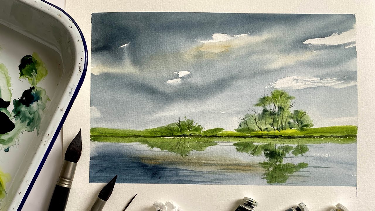 Paint Beginners REFLECTIONS & Stormy Sky, Loose Watercolor Landscape ...