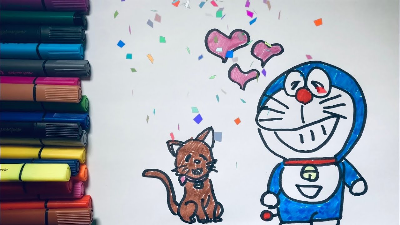 How to write cute Doraemon and cats using colors Cách viết Doraemon và ...