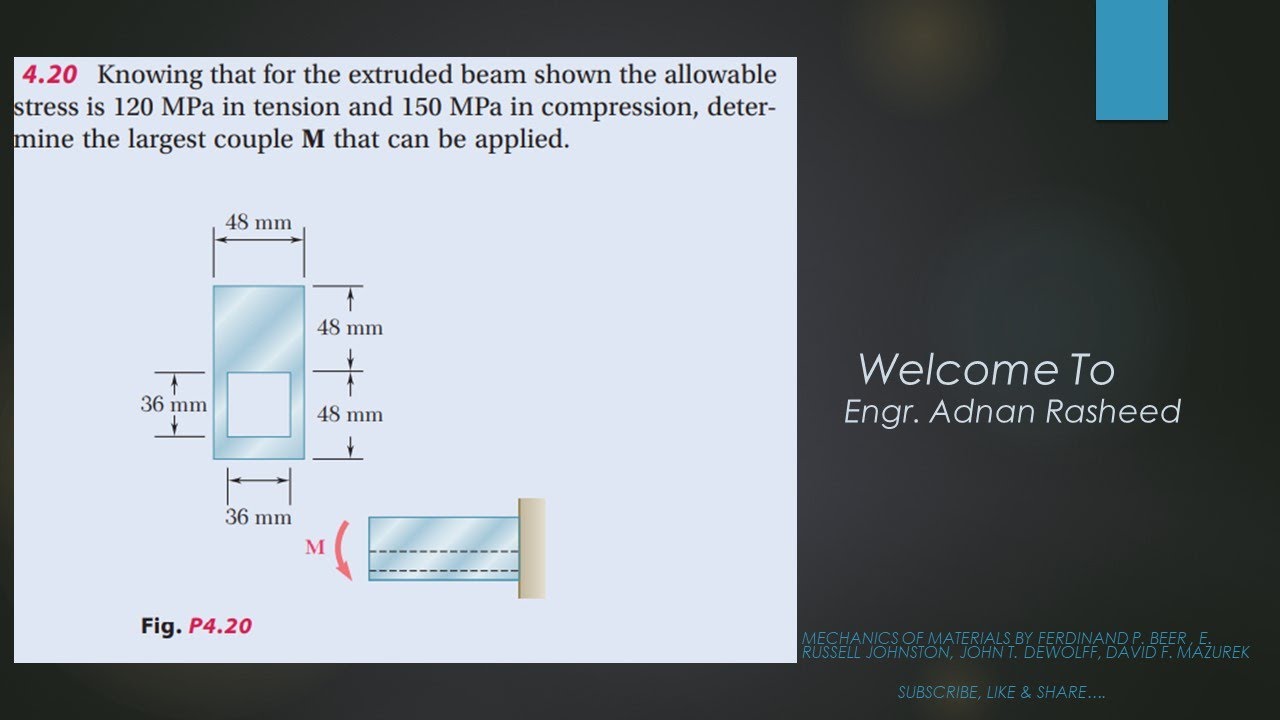 #Mech of Materials# |ProblemSolutionMOM | Problem 4.20 |Pure Bending| Engr. Adnan Rasheed - YouTube