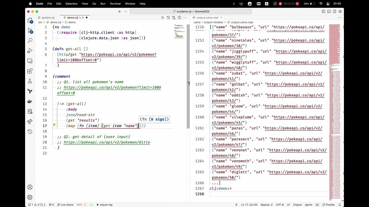 REPL: Clojure 抓pokemon資料展示 - YouTube