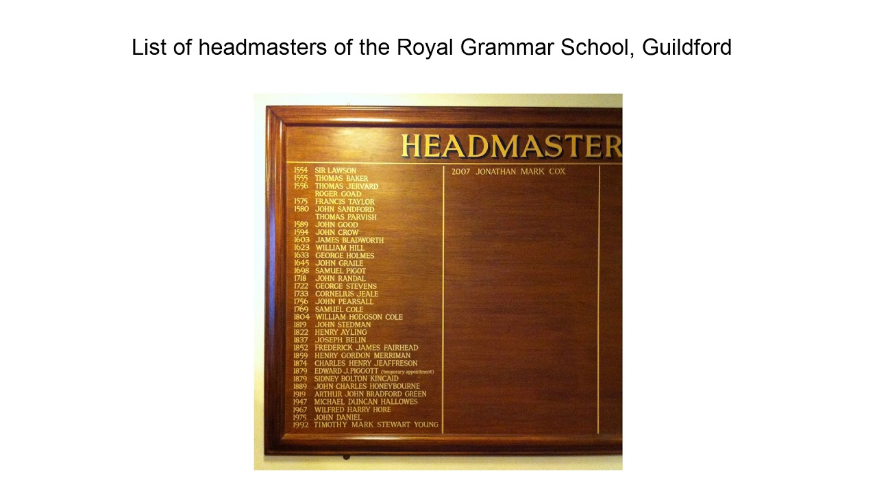 List Of Headmasters Of The Royal Grammar School, Guildford - YouTube