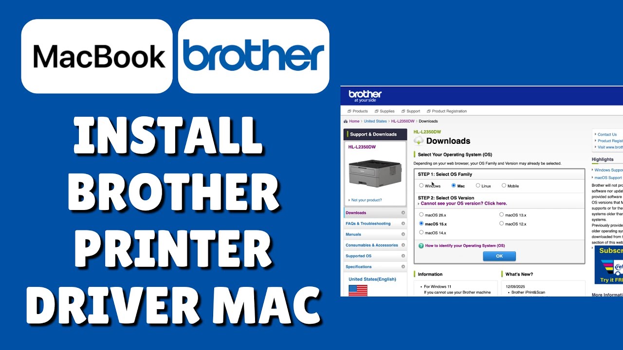 How To Install Brother Printer Driver On Macbook - YouTube