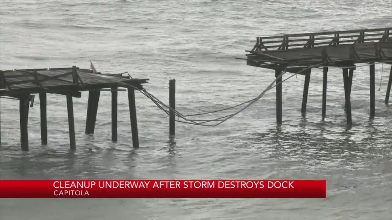 Cleanup underway after storm destroys dock in Santa Cruz County - YouTube