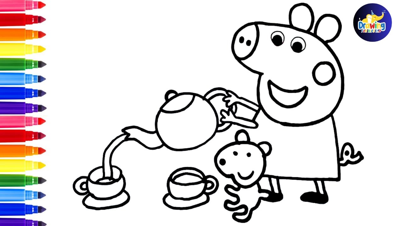 Draw And Color Peppa Pig With Tea🐷 Peppa Pig Drawing For Kids@dibujos ...