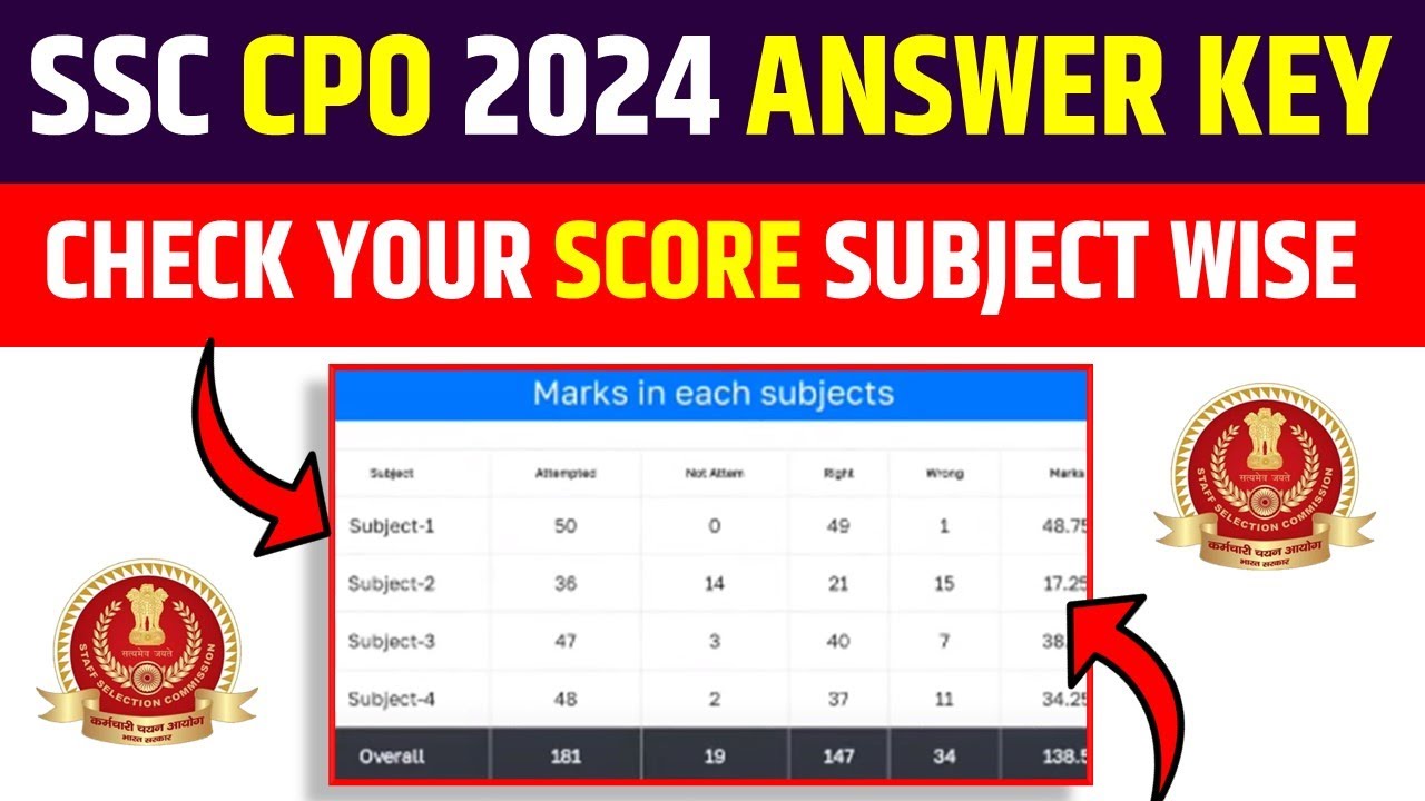 SSC CPO 2024 Answer Key Our 🥳||How To Check SSC CPO 2024 Marks Subject ...