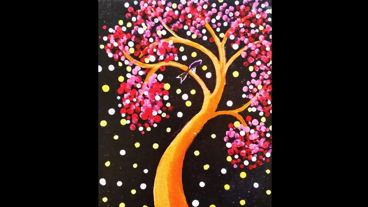 How to draw a cherry blossom tree in spring season....Acrylic penting ...