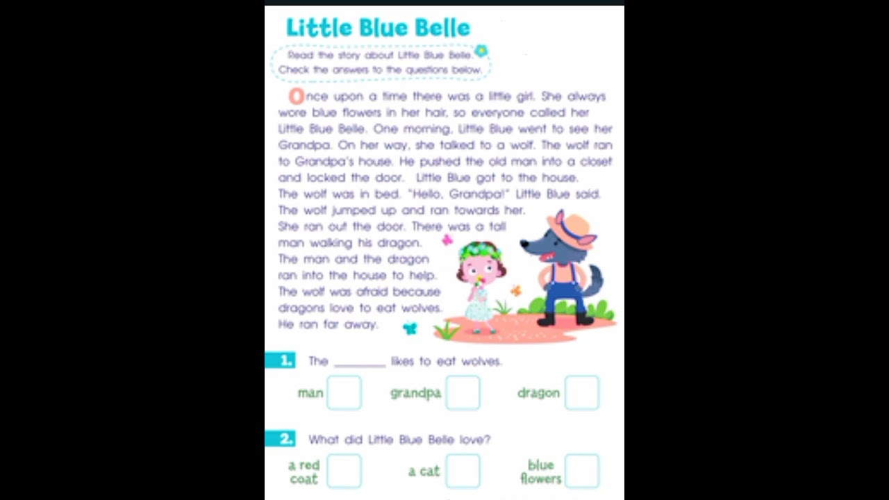 Little blue belle /answer the questions/stories/ paragraph/ essay ...