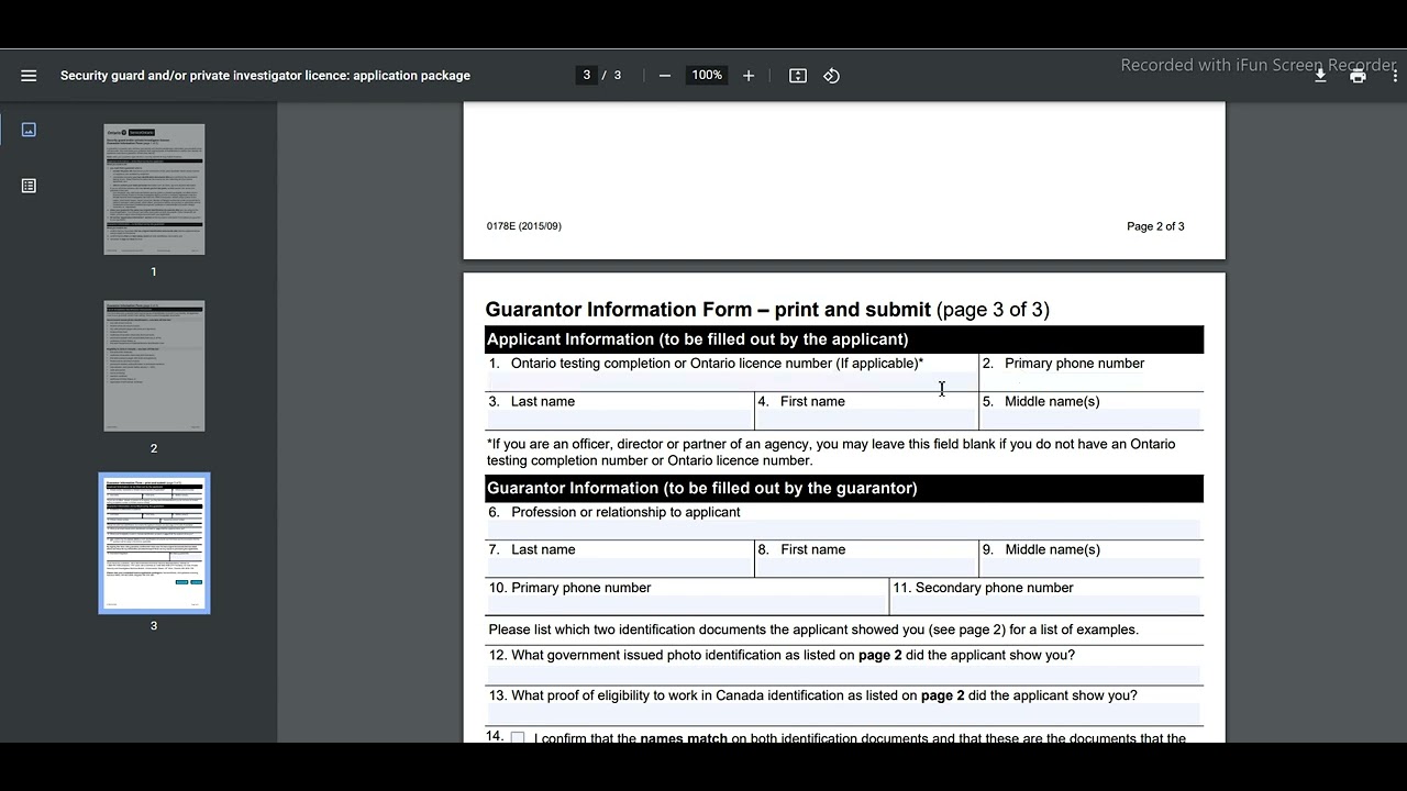 #ontario #canada HOW TO FILL GUARANTOR FORM FOR SECURITY LICENCE IN ...