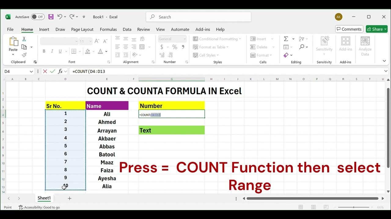 COUNT/COUNTA function in Excel #exceltips /Mini Solutions - YouTube