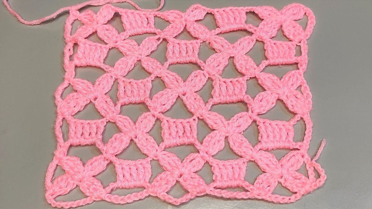 Crochet 4 petals flower pattern with square mesh design | Full Tutorial ...