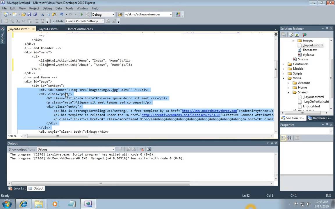 How to use Free CSS Templates with ASP NET MVC 3 - YouTube