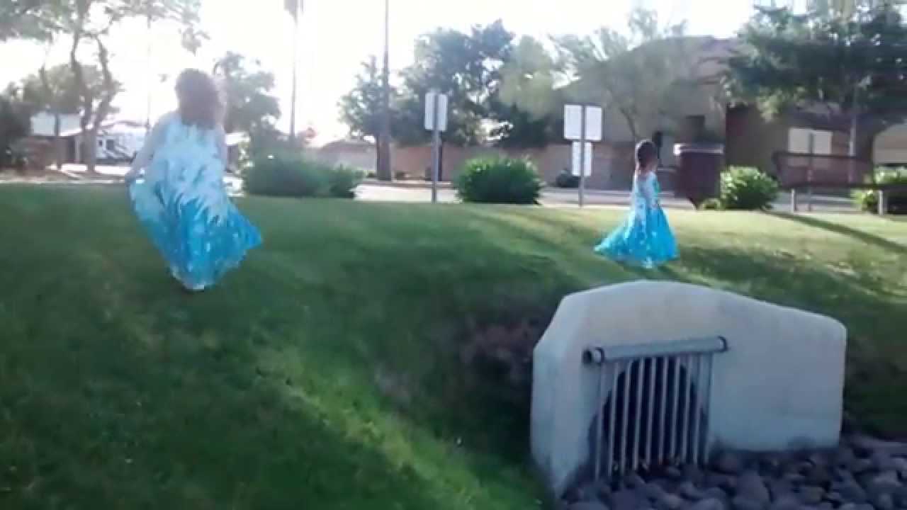 Elsa Girls Frozen running at park with no shoes - YouTube