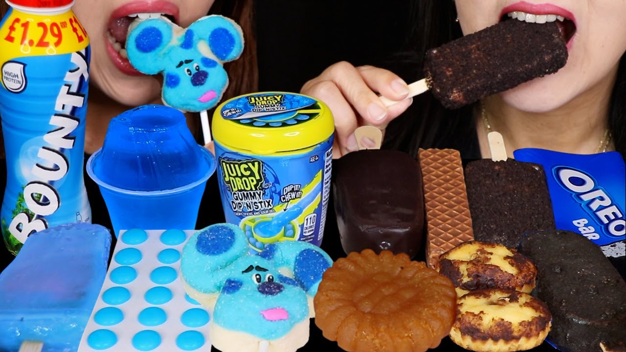 ASMR BLUE RASPBERRY JUICY DROP STIX CANDY, OREO ICE CREAM, MARSHMALLOW ...