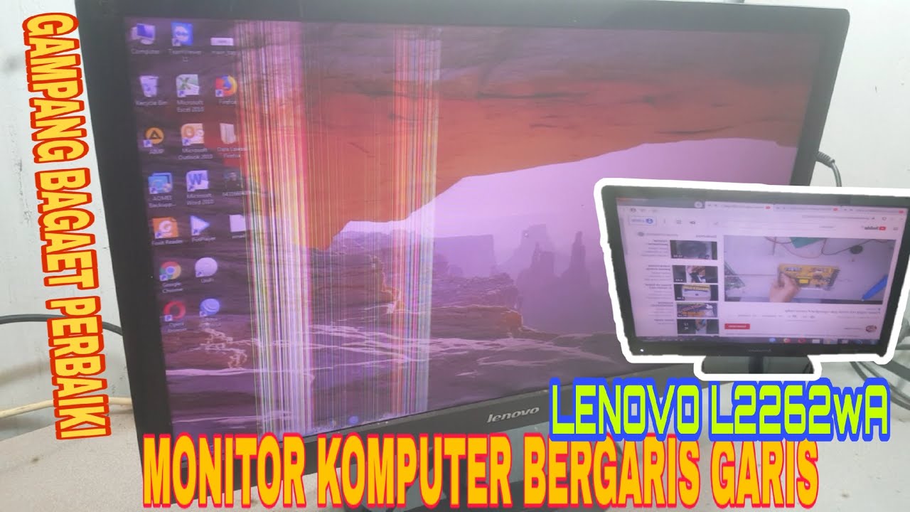 LENOVO MONITOR PC BERGARIS GARIS #LINE VERTICAL #L2262wA - YouTube