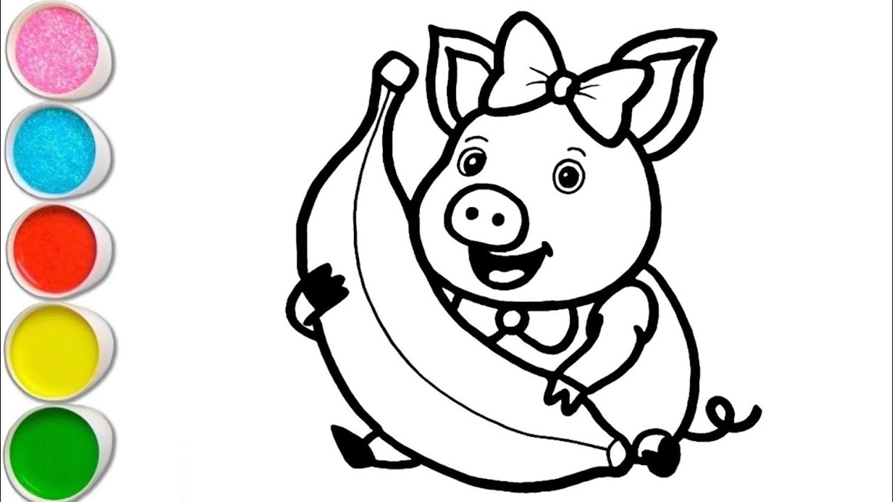 Cute Peppa Pig with Banana Drawing, Painting and Coloring For Kids and ...