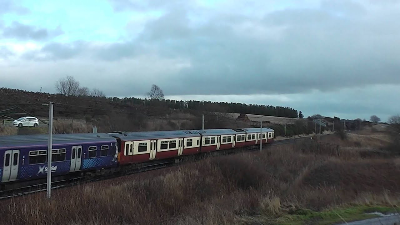 ScotRail Class 320 and SPT Class 318 pass Cartland 2/1/14 - YouTube