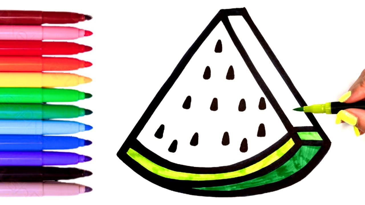 How to draw a delicious watermelon step by step for kids and babies ...