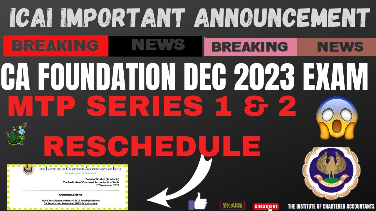 Again Open by ICAI| CA Foundation Dec 2023 Exam | Official Info By ICAI ...